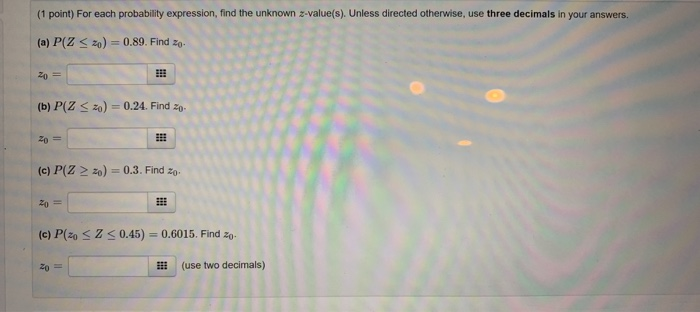 Solved (1 point) For each probability expression, find the | Chegg.com