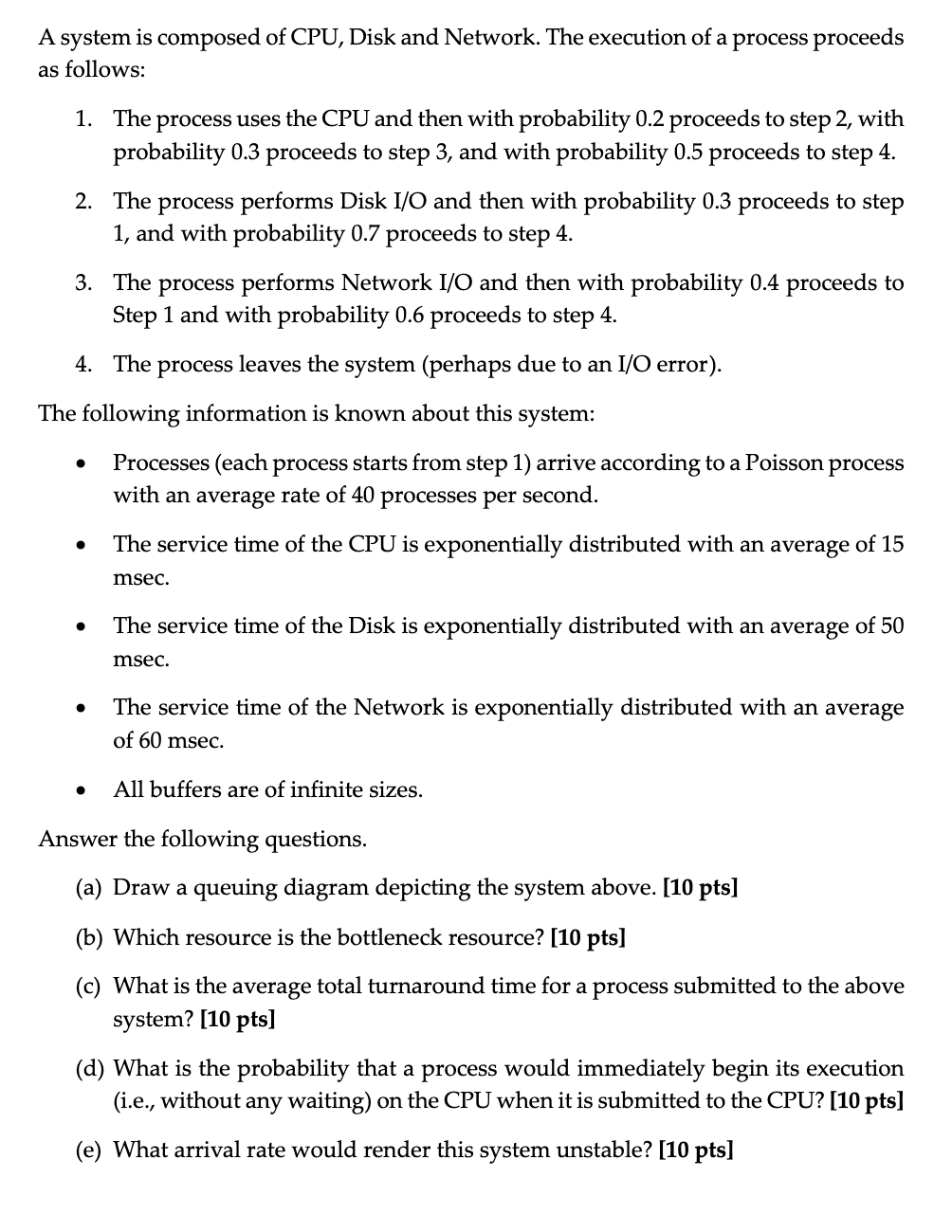 Solved A system is composed of CPU, Disk and Network. The | Chegg.com