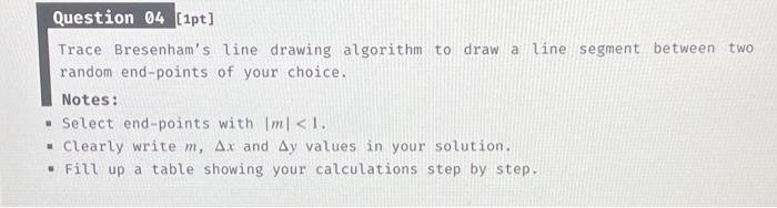 Solved Question 04 [1pt] Trace Bresenham's line drawing | Chegg.com