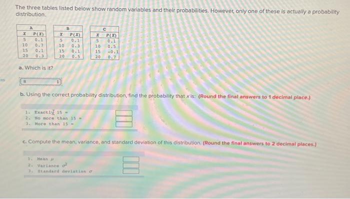 Solved The three tables listed below show random variables | Chegg.com