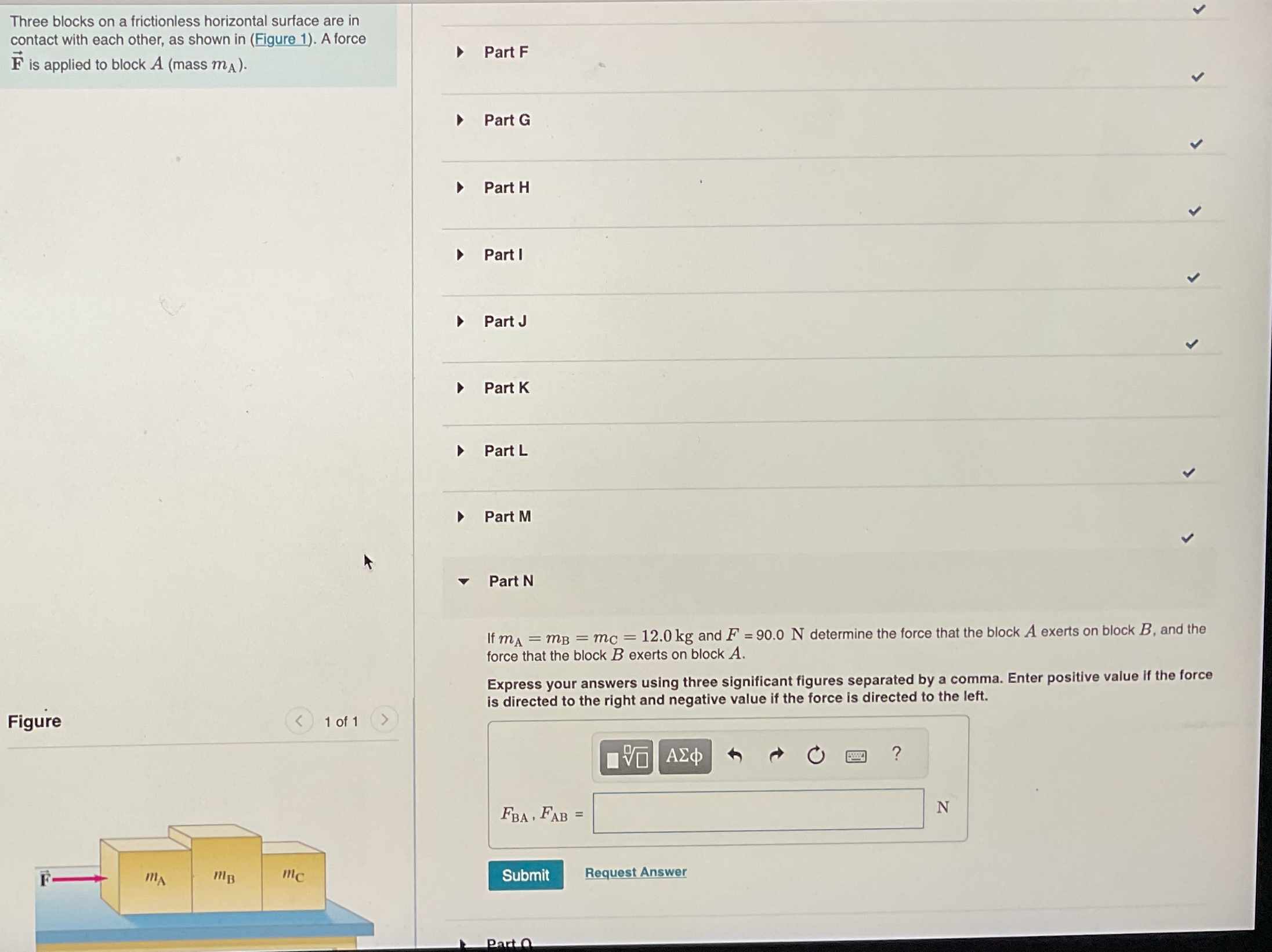 Solved Three blocks on a frictionless horizontal surface are | Chegg.com