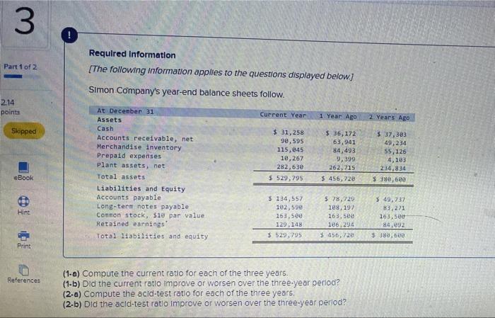 Solved 3 Part 1 of 2 214 points Skipped eBook Hint Print | Chegg.com