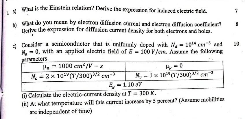 Solved 1. a) What is the Einstein relation? Derive the | Chegg.com