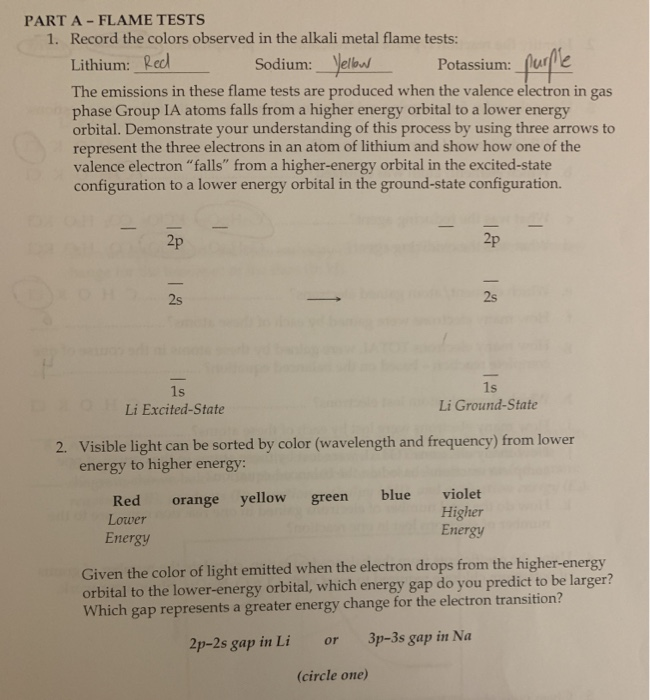 Solved PART A-FLAME TESTS 1. Record the colors observed in | Chegg.com