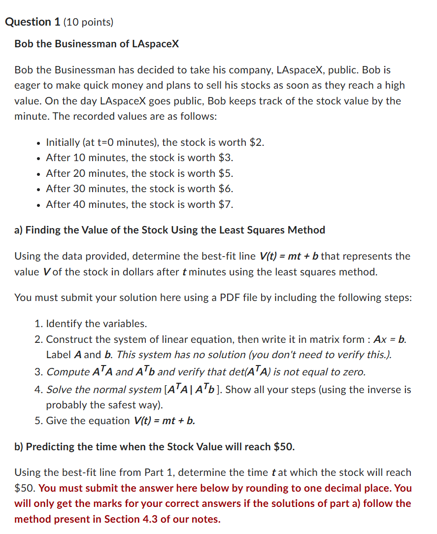 Solved Question 1 (10 ﻿points)Bob the Businessman of | Chegg.com