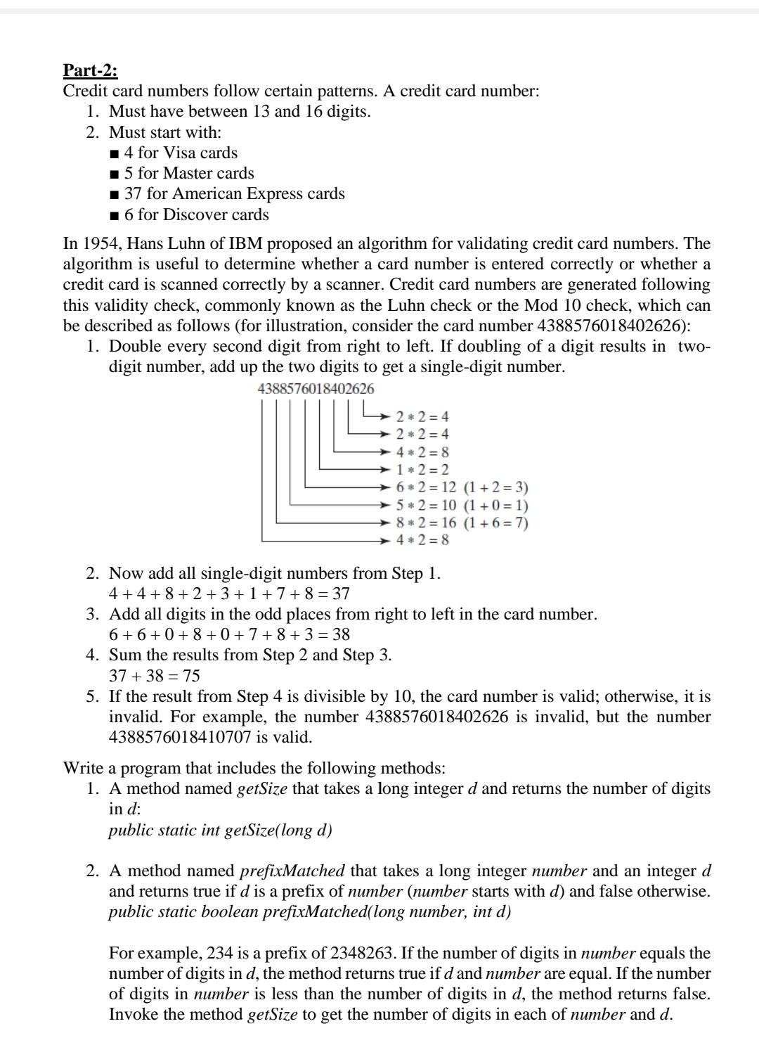 Solved Part-2: Credit card numbers follow certain patterns. | Chegg.com