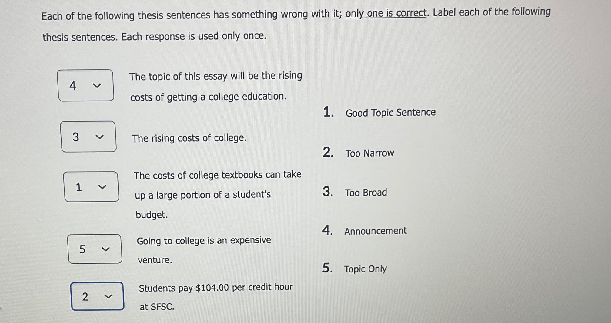 Solved Each of the following thesis sentences has something | Chegg.com
