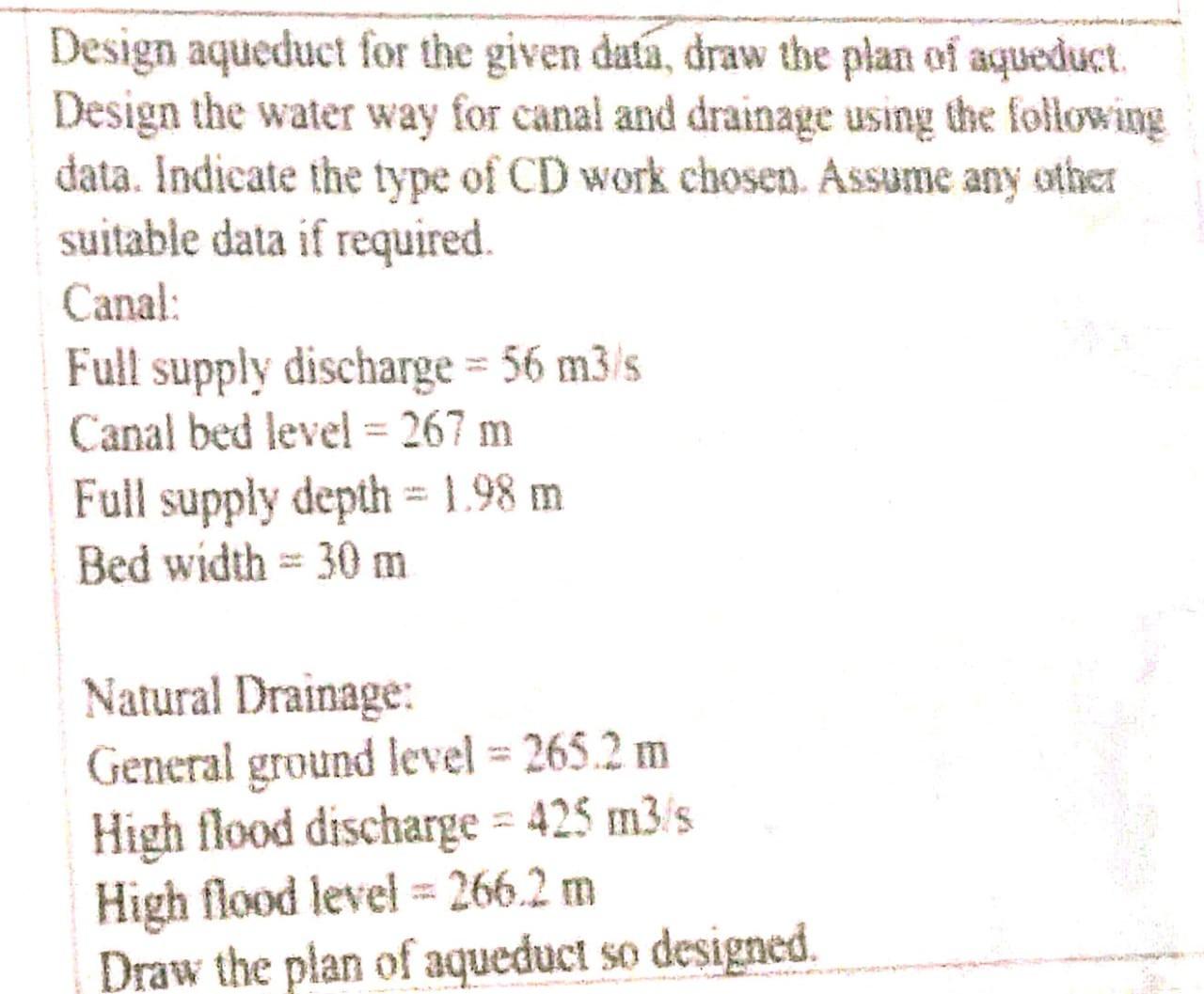 Solved Design aqueduct for the given data, draw the plan of | Chegg.com
