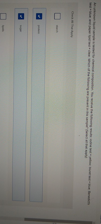 Solved An unknown liquid sample is tested for chemical | Chegg.com