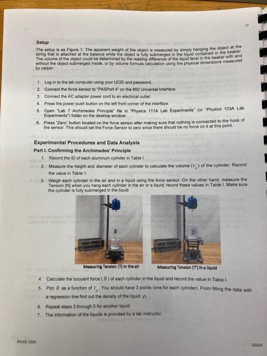 Solved 15 Lab 7: Archimedes' Principle and Density | Chegg.com