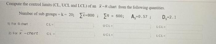Solved Compute the control limits (CL, UCL and LCL) of an | Chegg.com