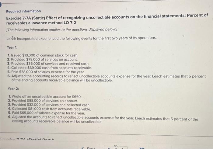 Solved Required information Exercise 7-7A (Static) Effect of | Chegg.com