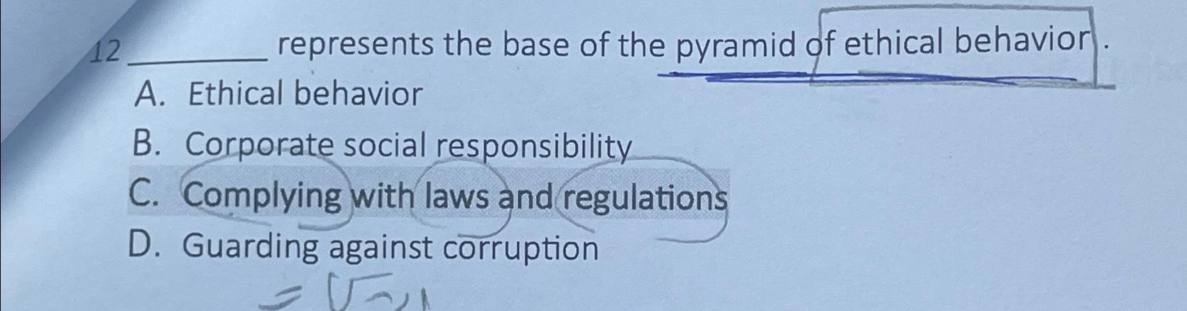 Solved 12 ﻿represents the base of the pyramid of ethical | Chegg.com