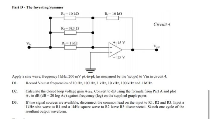 Solved Part D - The Inverting Summer Apply a sine wave, | Chegg.com