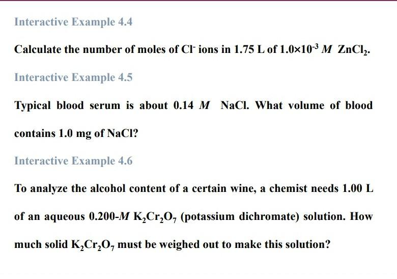Solved Interactive Example 4.4 Calculate the number of moles | Chegg.com