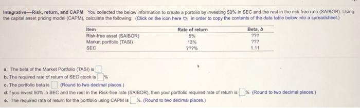 Solved Integrative-Risk, return, and CAPM You collected the | Chegg.com