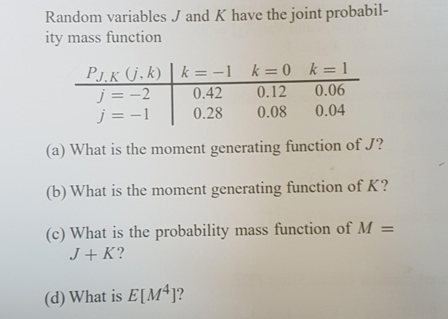 Solved Random variables J and K have the joint probability | Chegg.com Solved Random variables J and K have the joint probability | Chegg.com