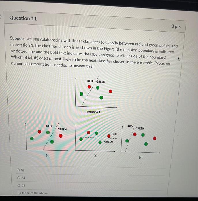 Solved Question 11 3 pts Suppose we use Adaboosting with | Chegg.com