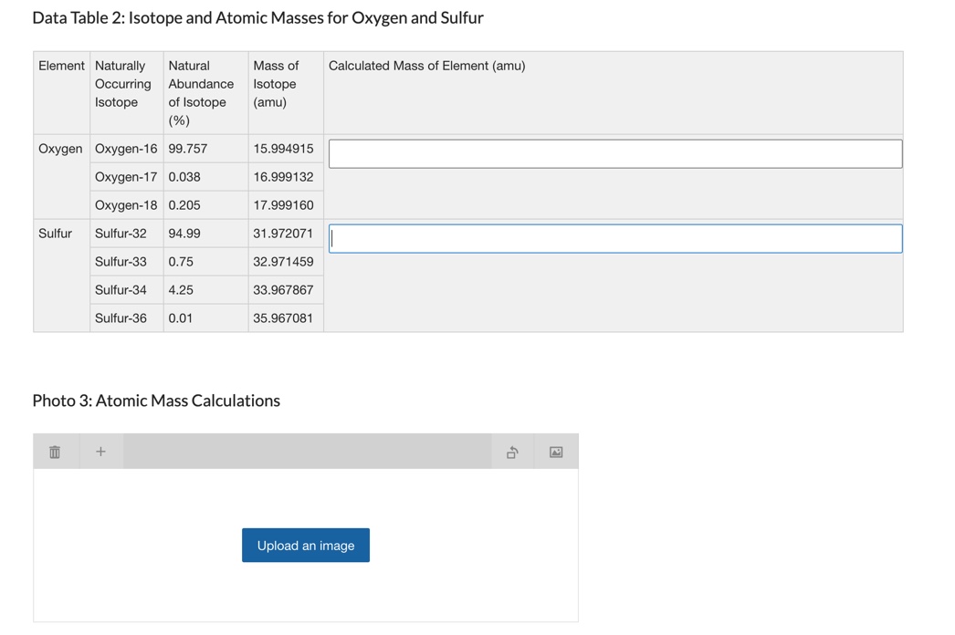 Solved Data Table 2: Isotope and Atomic Masses for Oxygen | Chegg.com
