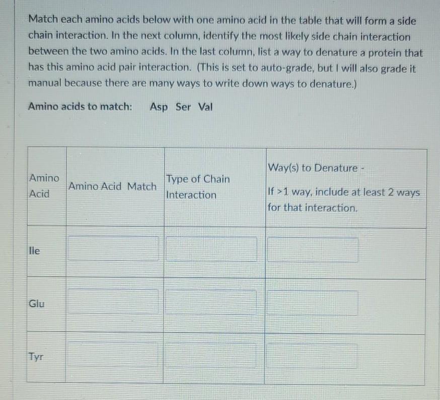 Solved Match each amino acids below with one amino acid in | Chegg.com