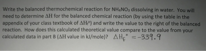Write the balanced thermochemical reaction for NH4NO3 | Chegg.com