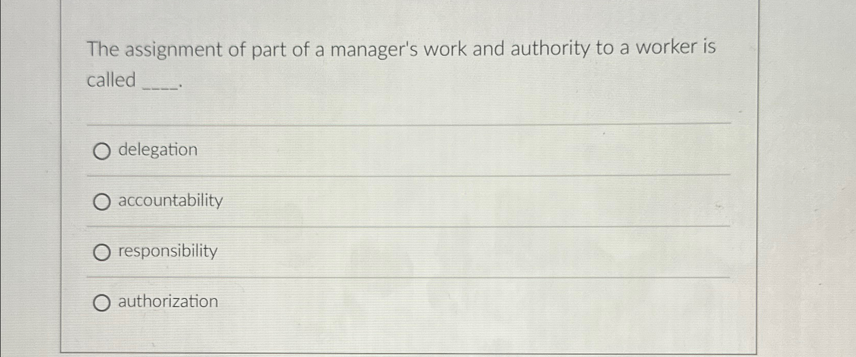 Solved The assignment of part of a manager's work and | Chegg.com