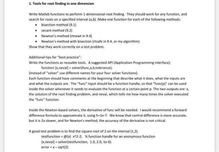 Solved Write Matlab Functions To Perform 1 Dimensional Root