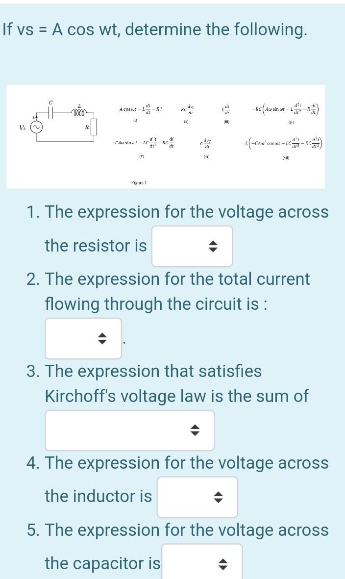 Solved If vs = A cos wt, determine the following. Acoswt | Chegg.com
