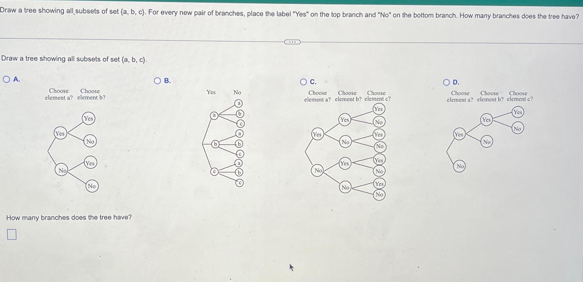 Solved Draw a tree showing all subsets of set {a,b,c}. For | Chegg.com