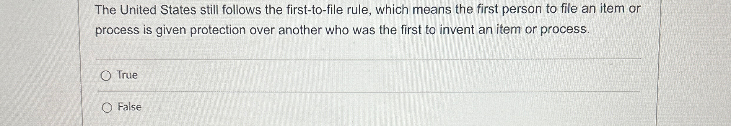 Solved The United States still follows the first-to-file | Chegg.com