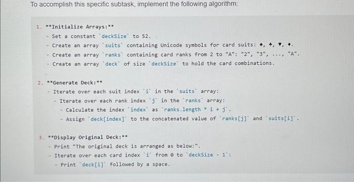 Solved - Array deck holds cards which are a combination of | Chegg.com