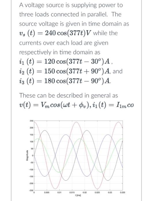 Solved A voltage source is supplying power to three loads | Chegg.com