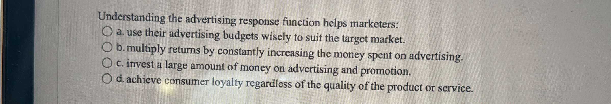 Solved Understanding the advertising response function helps | Chegg.com