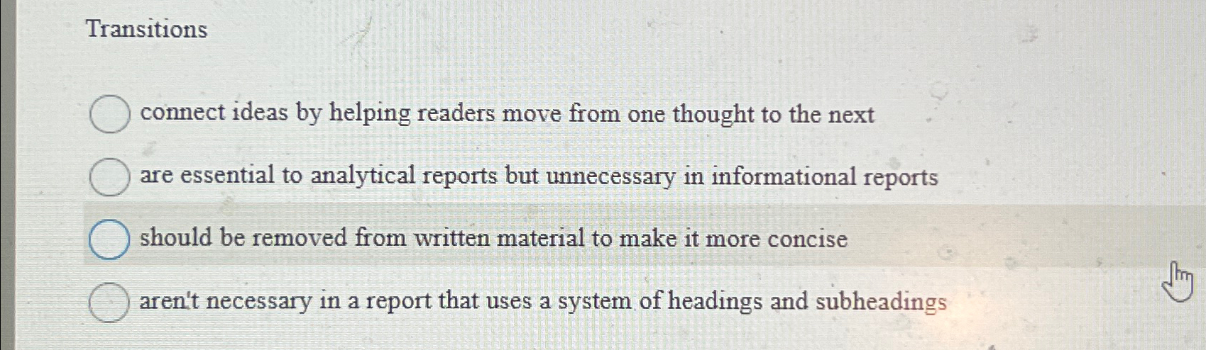 Solved Transitionsconnect ideas by helping readers move from | Chegg.com
