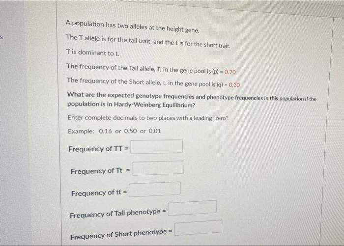 Solved A population has two alleles at the height gene. The | Chegg.com