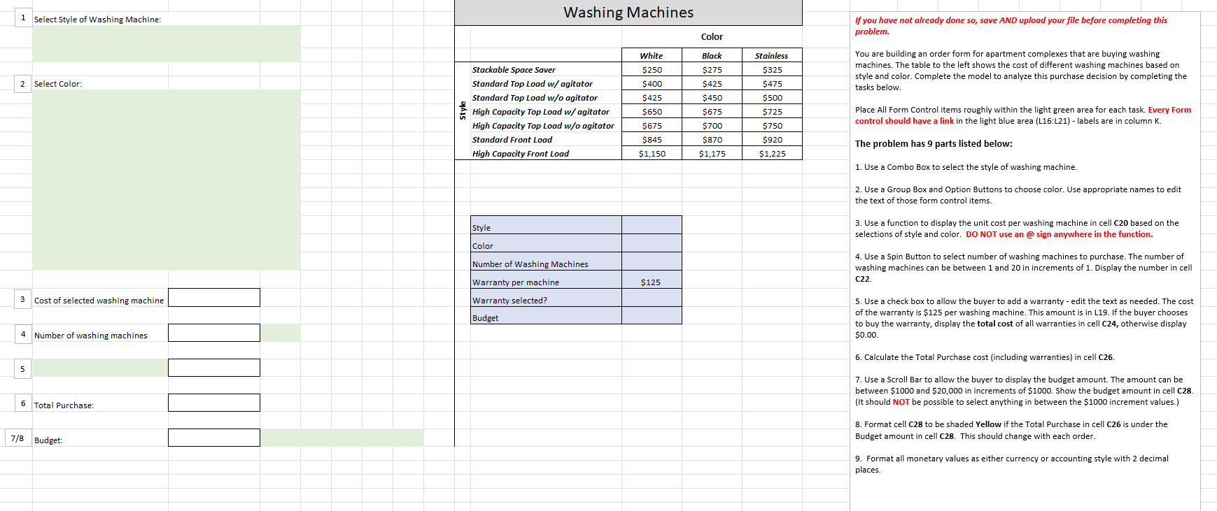 Solved Form Control - ﻿EXCEL Please provide step by step | Chegg.com