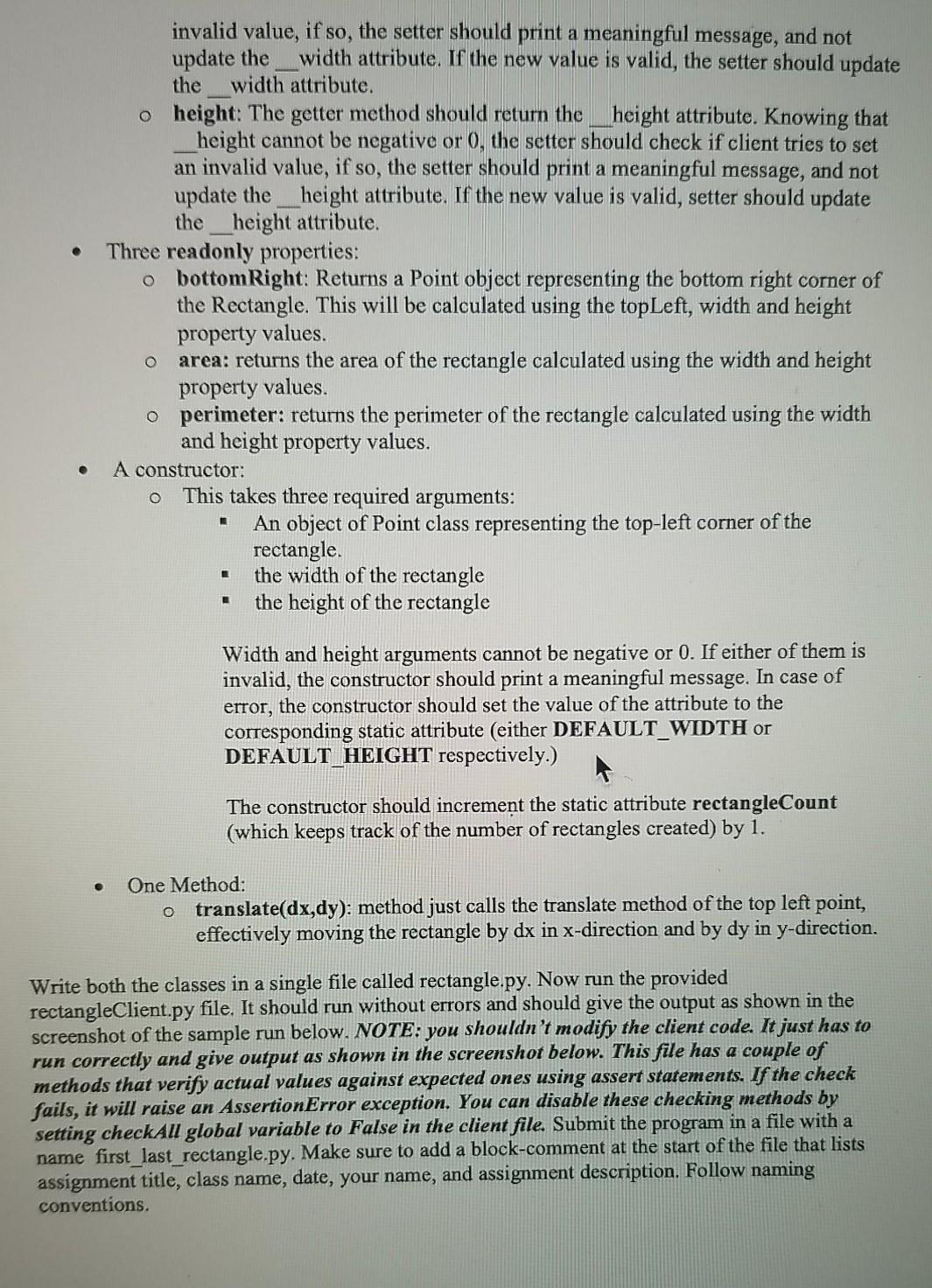Solved Programming Assignment: Rectangle and Point classes | Chegg.com