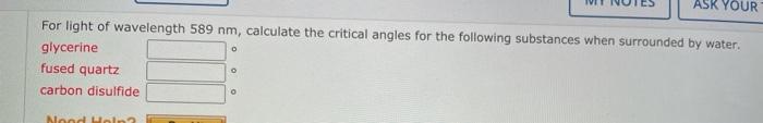 Solved o For light of wavelength 589 nm, calculate the | Chegg.com