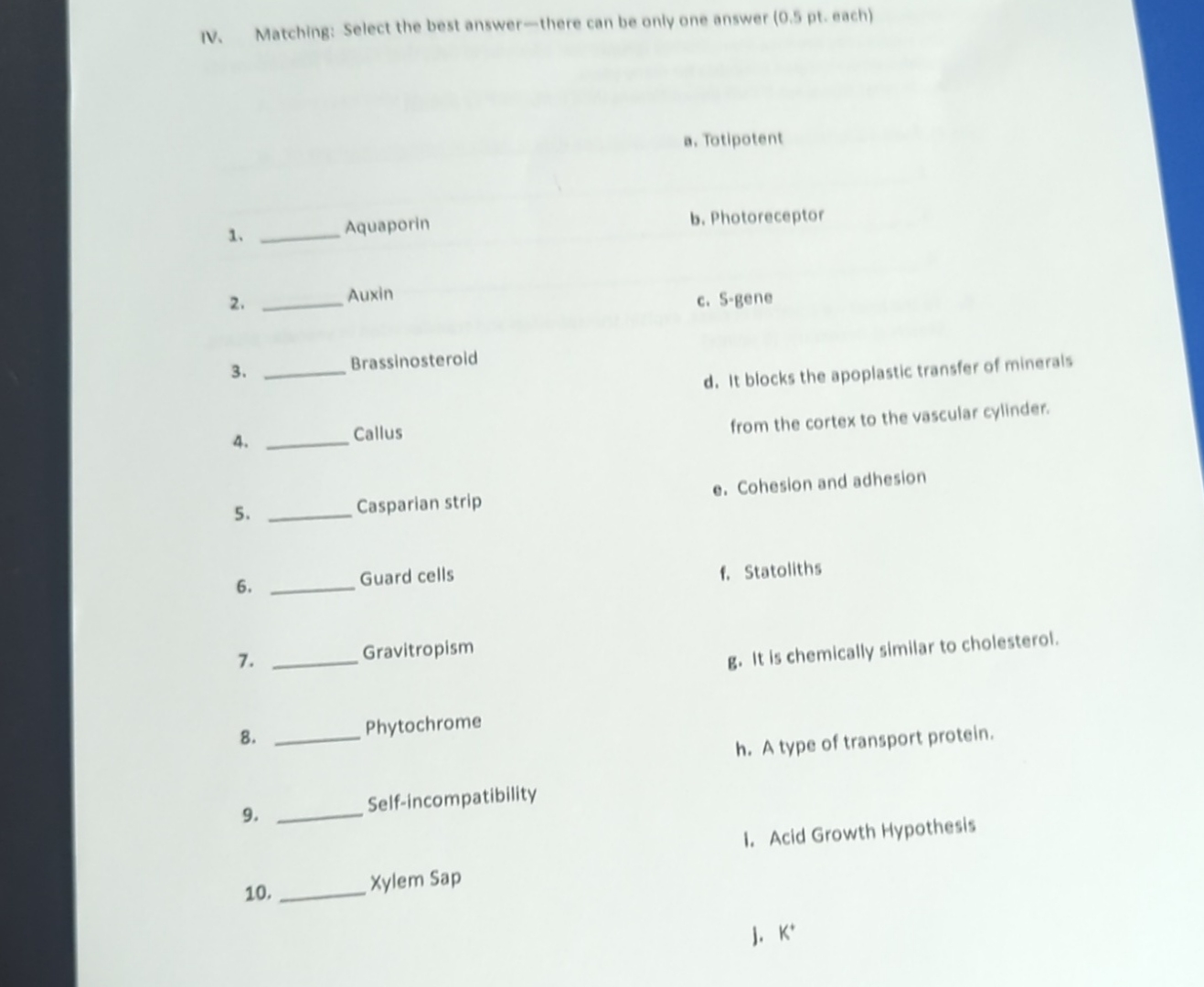 Solved IV. ﻿Matching: Select the best answer-there can be | Chegg.com