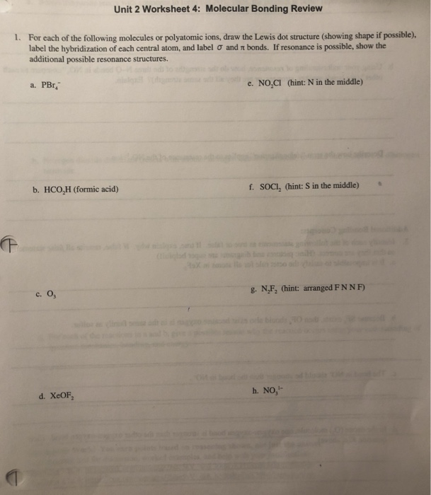 Solved Unit 2 Worksheet 4: Molecular Bonding Review 1. For | Chegg.com