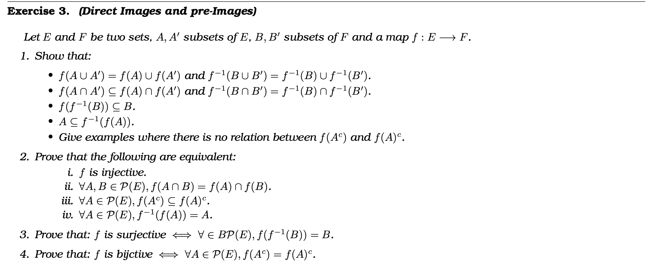 Solved Exercise 3. (Direct Images and pre-Images)Let E ﻿and | Chegg.com
