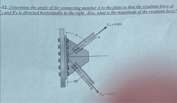 Solved -12. Determine the angle of for connecting member A | Chegg.com