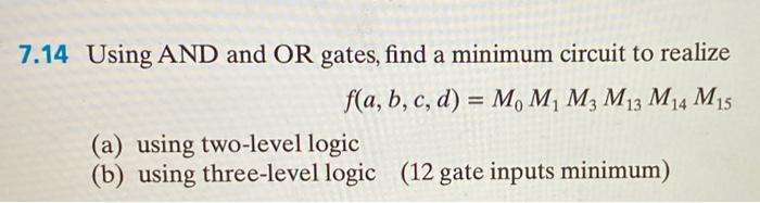 Solved 7.14 Using AND and OR gates, find a minimum circuit | Chegg.com