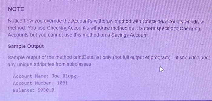 Write a Superclass to represent a bank account in | Chegg.com