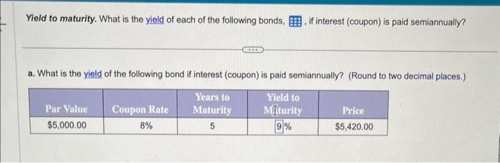 Solved Yield to maturity. What is the yield of each of the | Chegg.com