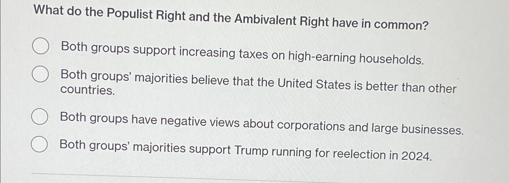 Solved What do the Populist Right and the Ambivalent Right | Chegg.com