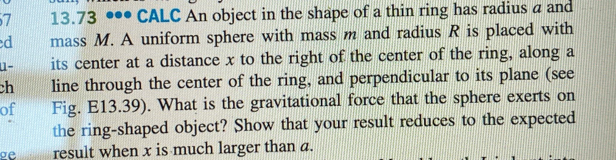 13.73cdots CALC An object in the shape of a thin ring | Chegg.com