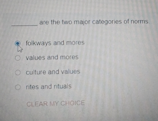 Solved are the two major categories of norms.folkways and | Chegg.com