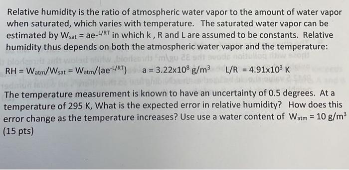 Solved Relative humidity is the ratio of atmospheric water | Chegg.com