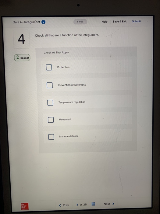Solved Quiz 4 - Integument I saved Saved Help Help Save & | Chegg.com